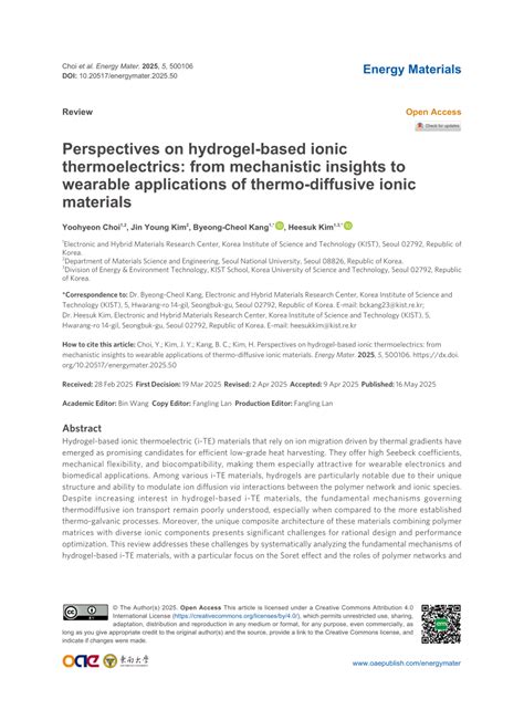 Pdf Perspectives On Hydrogel Based Ionic Thermoelectrics From