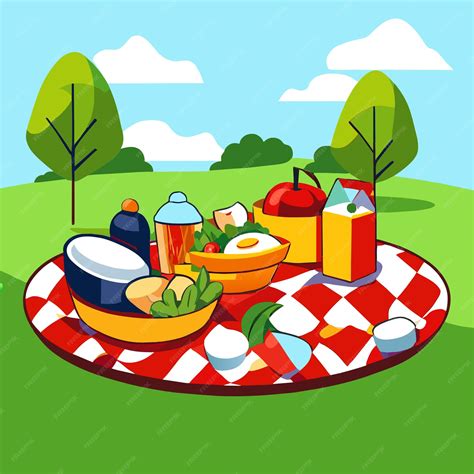 Premium Vector Picnic Food On Grass In Park Cartoon Vector Illustration
