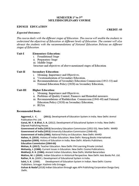 Expected Outcomes Semester 1 To3 Multidisciplinary Course Edu022i