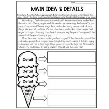 Free Main Idea Worksheet For 4th Grade Students