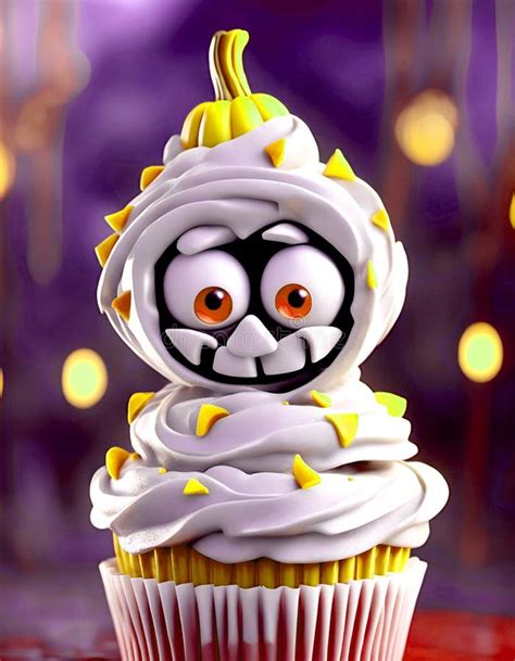 Spooky Ghost On A Lemon Cupcake Stock Illustration Illustration Of