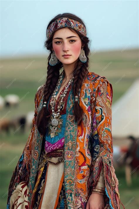 A Young Beautiful Kazakh Nomadic Woman In 19thcentury Traditional