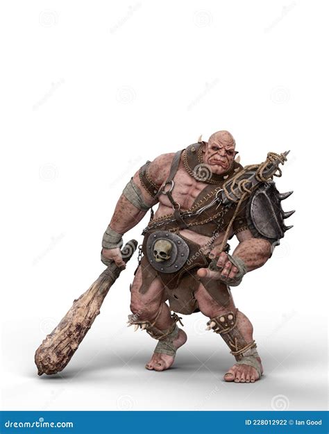3d Rendering Of A Huge Fantasy Ogre In Battle With A Large Wooden Club
