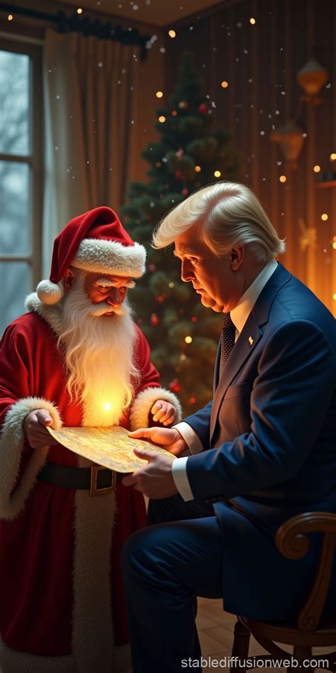 Santa Gives Map To Trump In Cozy Christmas Scene Stable Diffusion Online