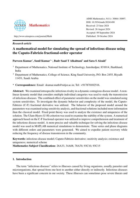 Pdf A Mathematical Model For Simulating The Spread Of Infectious Disease Using The Caputo