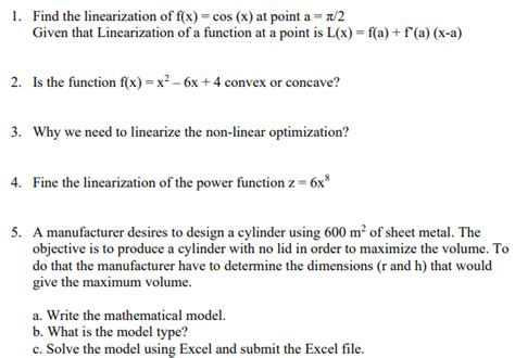 Solved 1 Find The Linearization Of F X Cos X At Point