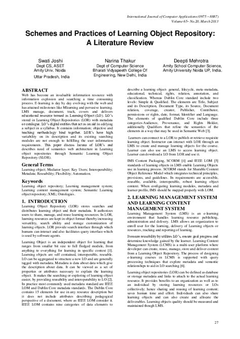 Pdf Schemes And Practices Of Learning Object Repository A Literature