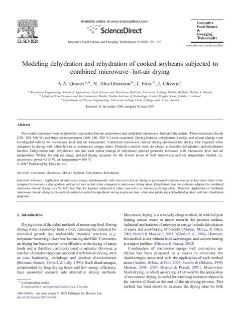 Pdf Modeling Dehydration And Rehydration Of Cooked Soybeans Subjected To Combined Microwave