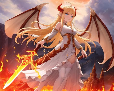 Premium Ai Image Anime Girl With Fire And Dragon