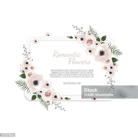 벡터 꽃 디자인 카드입니다 인사말 엽서 결혼식 초대 템플릿을 장미와 곰 우아한 프레임 0명에 대한 스톡 벡터 아트 및 기타 이미지 0명 결혼식 꽃 식물 Istock