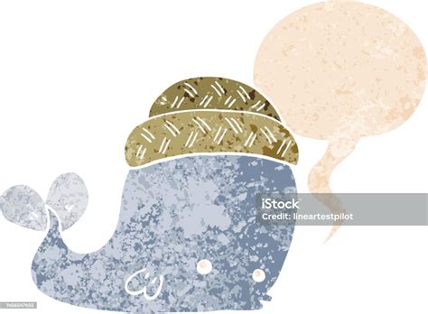 그런 지 고민 복고풍 질감 스타일에 연설 거품이 있는 모자를 쓰고 만화 고래 고래에 대한 스톡 벡터 아트 및 기타 이미지 고래 귀여운 그런지 이미지 기법 Istock