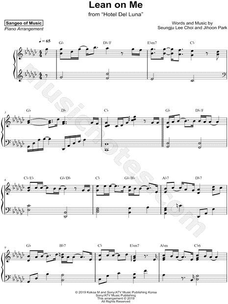 Sangeo Of Music Lean On Me Sheet Music Piano Solo In Gb Major
