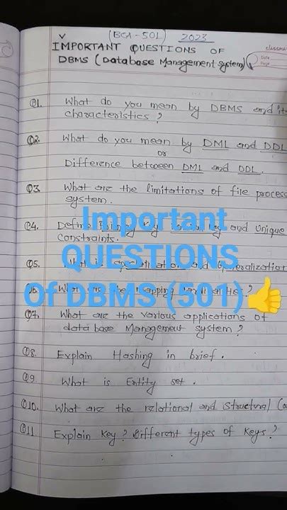 Important Questions For Database Management System 501