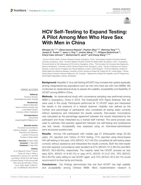 Pdf Hcv Self Testing To Expand Testing A Pilot Among Men Who Have