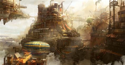 Cityscape Airships Steampunk Fantasy City Digital Art Sy 37