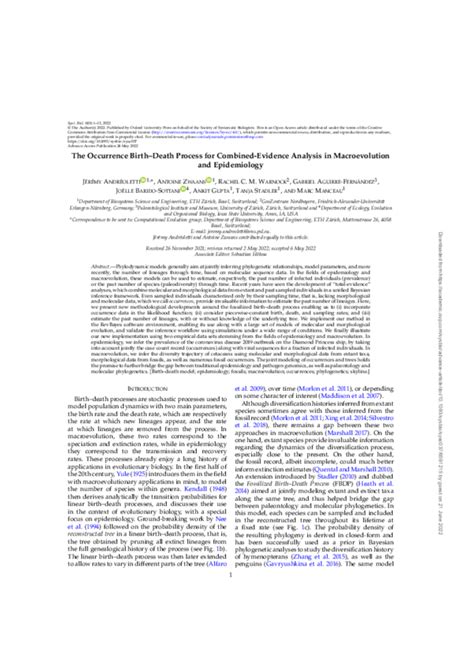 Pdf The Occurrence Birth Death Process For Combined Evidence Analysis In Macroevolution And