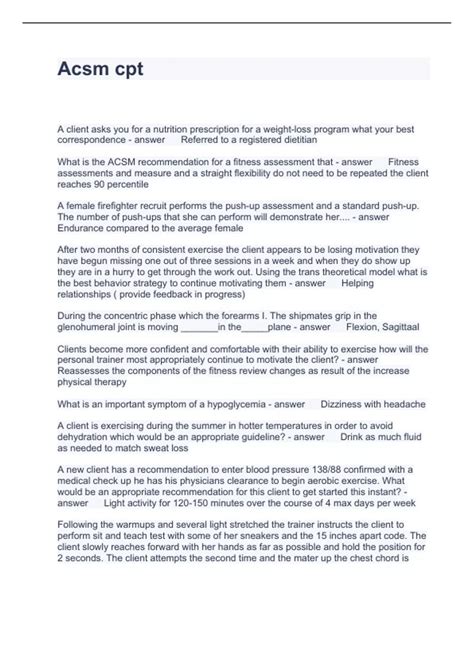 Acsm Cpt Questions And Answers 2024 Acsm Stuvia Us