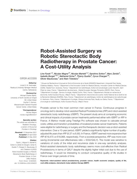Pdf Robot Assisted Surgery Vs Robotic Stereotactic Body Radiotherapy In Prostate Cancer A