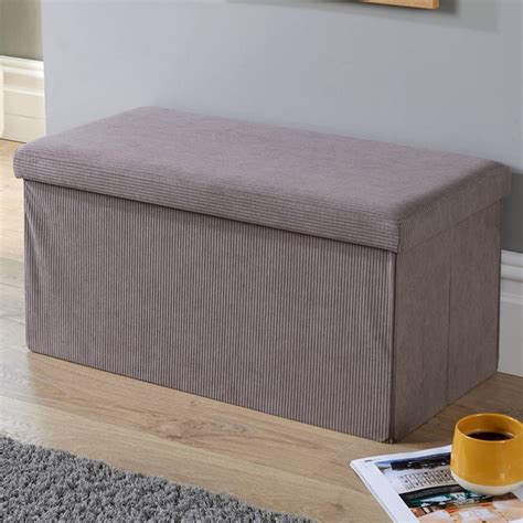 Home Source Grey Corduroy Upholstered Folding Ottoman Wilko