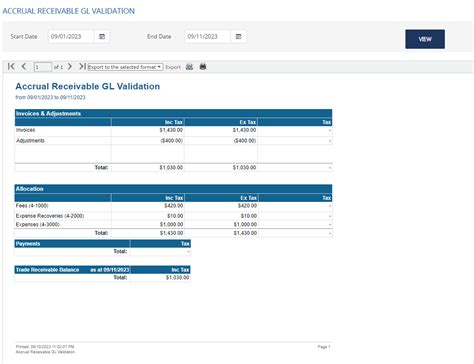 accrual receivable gl validation report