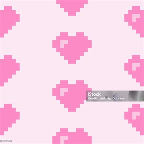 8비트 레트로 스타일의 분홍색 픽셀 하트가 있는 완벽한 패턴입니다 발렌타인 데이 및 결혼식 날 배경에 적합합니다 벡터 일러스트 레이 션 개념에 대한 스톡 벡터 아트 및 기타