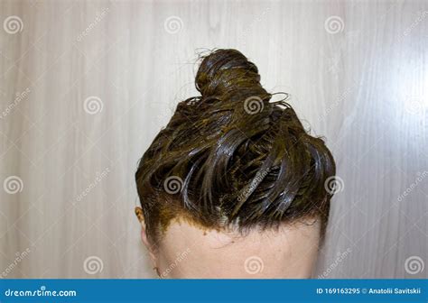 A Process Of Dyeing Hair With Henna Ecological Product Stock Image