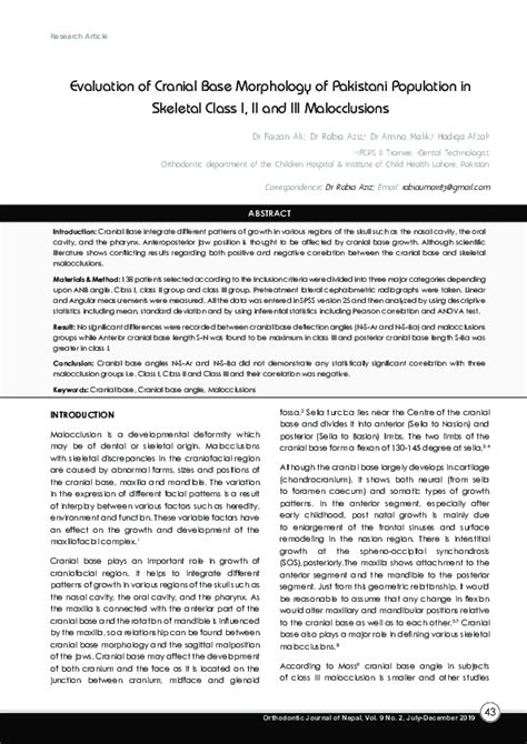 Pdf Evaluation Of Cranial Base Morphology Of Pakistani Population In