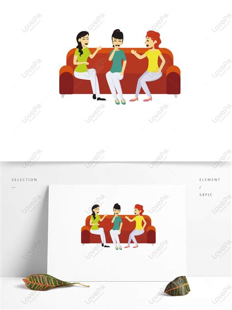 즐거운 대화를 나누고 소파에 앉아있는 만화 여자 친구 캐릭터 디자인 일러스트 Png 및 벡터 이미지 무료 다운로드 Lovepik