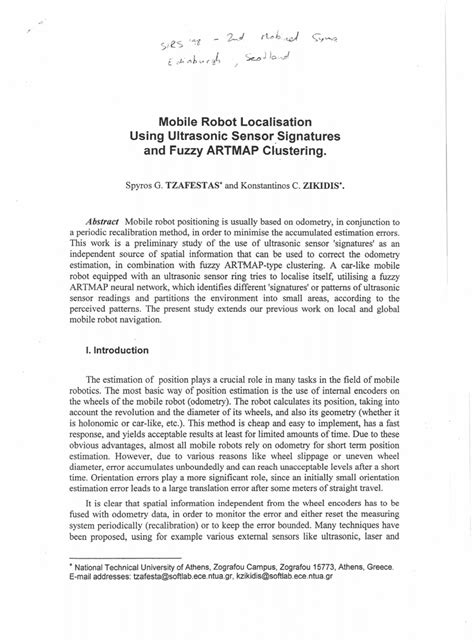 Pdf Mobile Robot Localisation Using Ultrasonic Sensor Signatures And