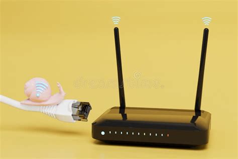 Slow As A Snail Wi Fi Connection Through The Internet Cable To The Router 3d Render Stock