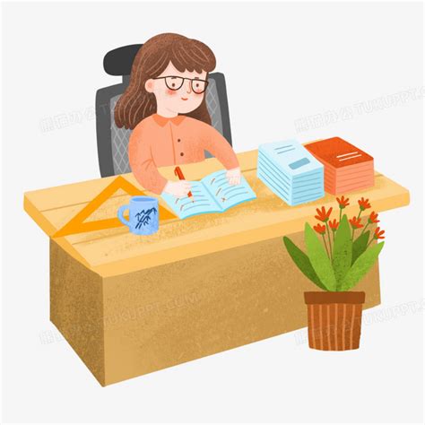 手绘卡通正侧面批作业的女老师插画免抠元素png图片素材下载卡通png熊猫办公