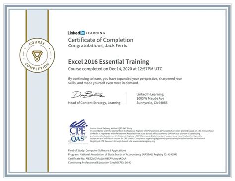 Jack Ferris On Linkedin I Have Just Completed The Course “excel 2016 Essential Training” As Well…