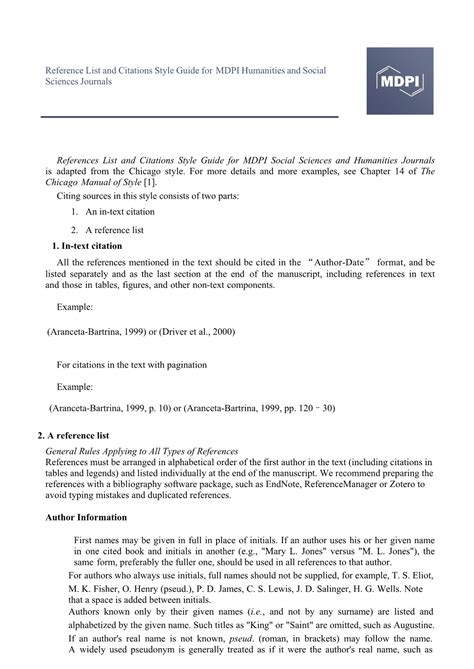 References List And Citations Style Guide For Mdpi Social Sciences And