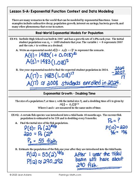 2 25 Exponential Function Modeling Answer Key Lesson 5 A