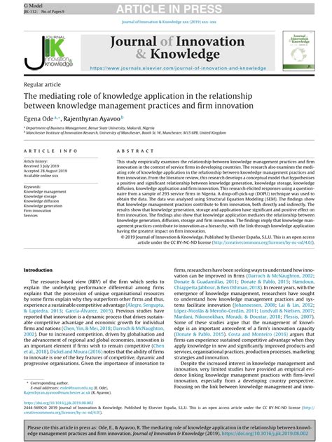 pdf the mediating role of knowledge application in the relationship