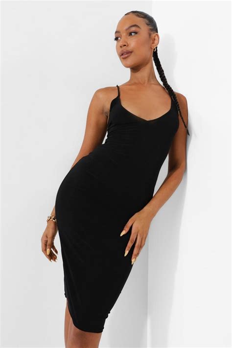 Womens Slinky Strappy Plunge Bodycon Midi Dress Boohoo Uk