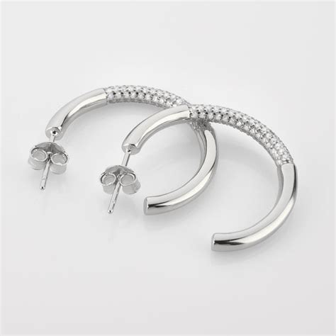 Silver Cubic Zirconia Pavé Hoop Earrings Classy Women Collection
