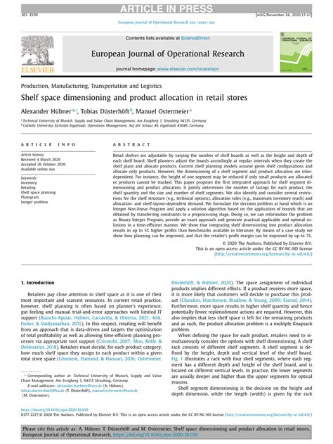 Pdf Shelf Space Dimensioning And Product Allocation In Retail Stores