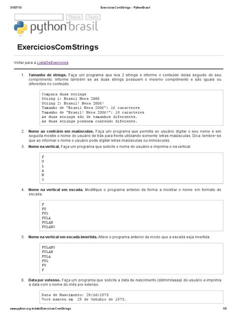 Exercícios De Strings Em Python Pdf Informática Computação E