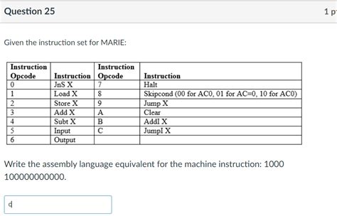 solved given the instruction set for marie write the