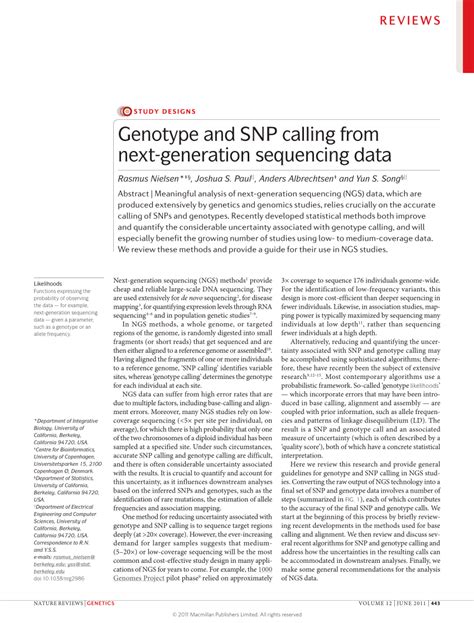 Pdf Genotype And Snp Calling From Next Generation Sequencing Data