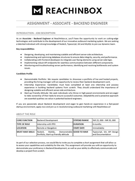 Assignment Associate Backend Engineer Pdf Microsoft Outlook