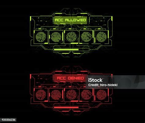 미래 지향적인 스타일에 손가락 스캔입니다 미래 Hud 인터페이스와 생체 인식 Id입니다 지문 스캐닝 기술 개념 그림 식별 시스템 스캔 바코드 스캐너에 대한 스톡 벡터 아트