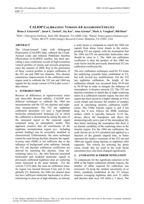 Pdf Caliop Calibration Version 40 Algorithm Updates