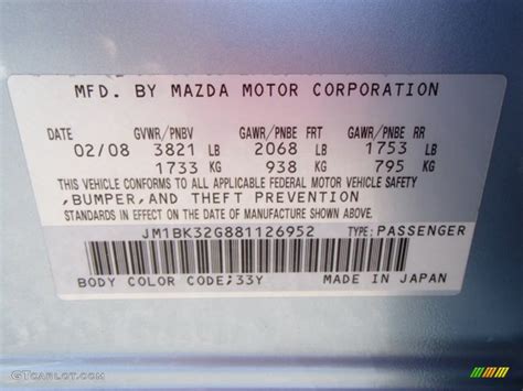 2008 Mazda3 Color Code 33y For Icy Blue Metallic Photo 80556061