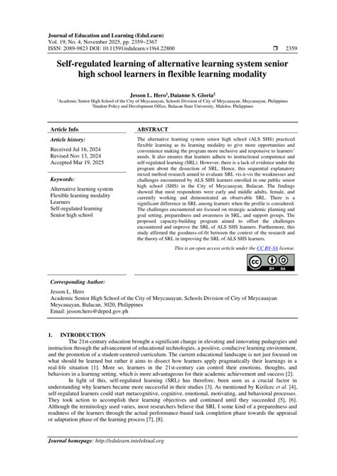 Pdf Self Regulated Learning Of Alternative Learning System Senior