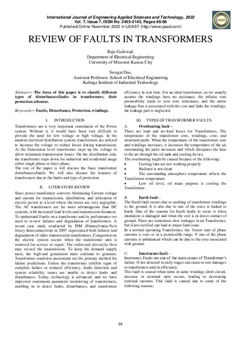 Pdf Review Of Faults In Transformers