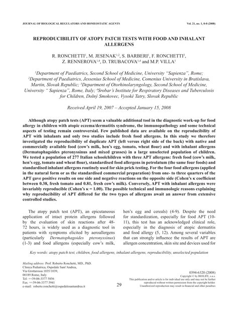 Pdf Reproducibility Of Atopy Patch Tests With Food And Inhalant Allergens