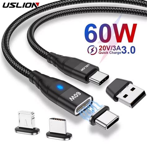 Кабель магнитный Uslion Type C 60w 1м 2м Pd зарядка ноут Macbook Iphon 250 грн Data кабелі