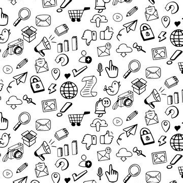 Social Media Hand Drawn Doodle Seamless Pattern Background Premium Vector